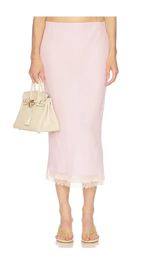 HELSA Viscose Georgette Slip Skirt With Lace In . Also - Pink