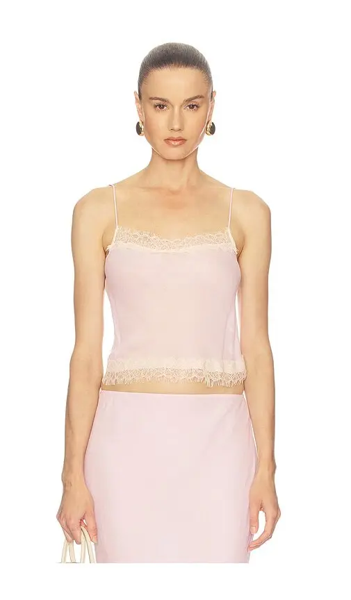 HELSA Viscose Georgette Cami With Lace In . Also - Pink