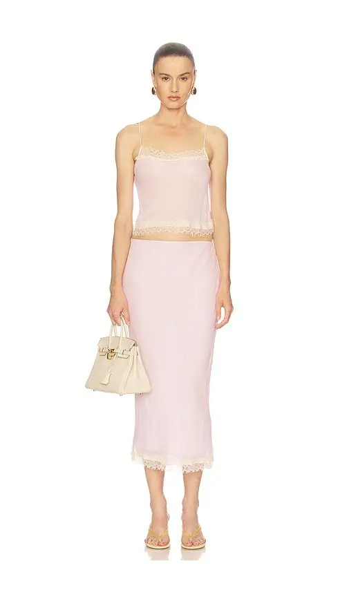 HELSA Viscose Georgette Cami With Lace In . Also - Pink