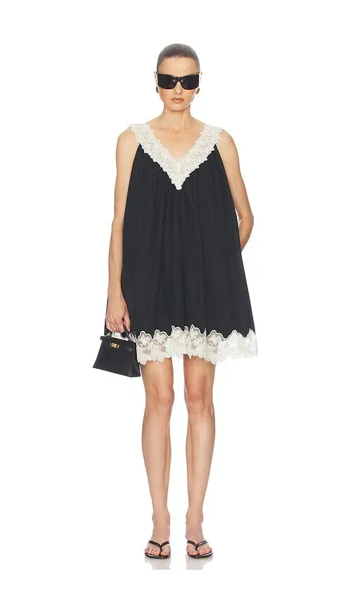 HELSA Mini Dress With Lace In Tech Poplin In . Also - Black
