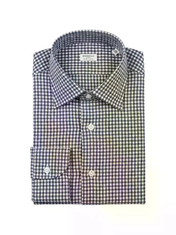 BORRIELLO NAPOLI Gingham-check Long-sleeve Shirt - Blue