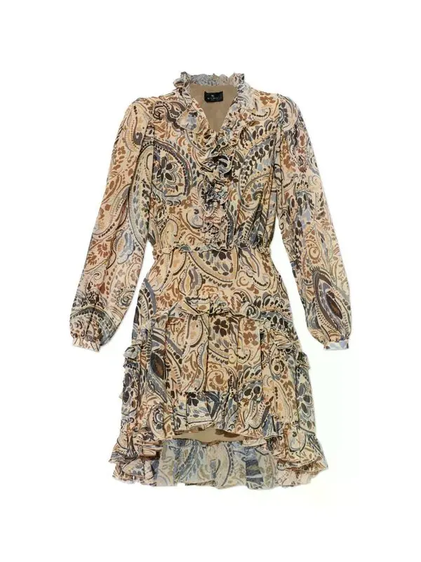 Etro Paisley-print Ruffled Dress - Neutrals