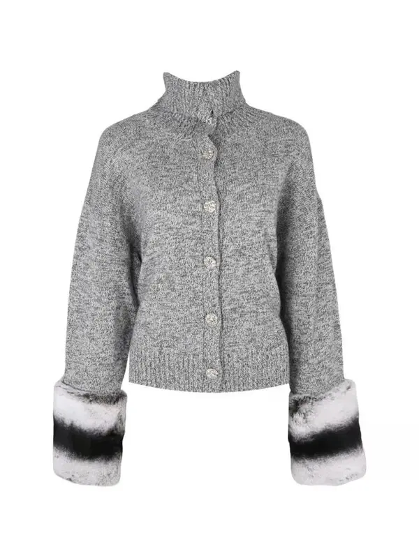 IZAAK AZANEI Faux-fur-cuff Button-down Cardigan - Grey