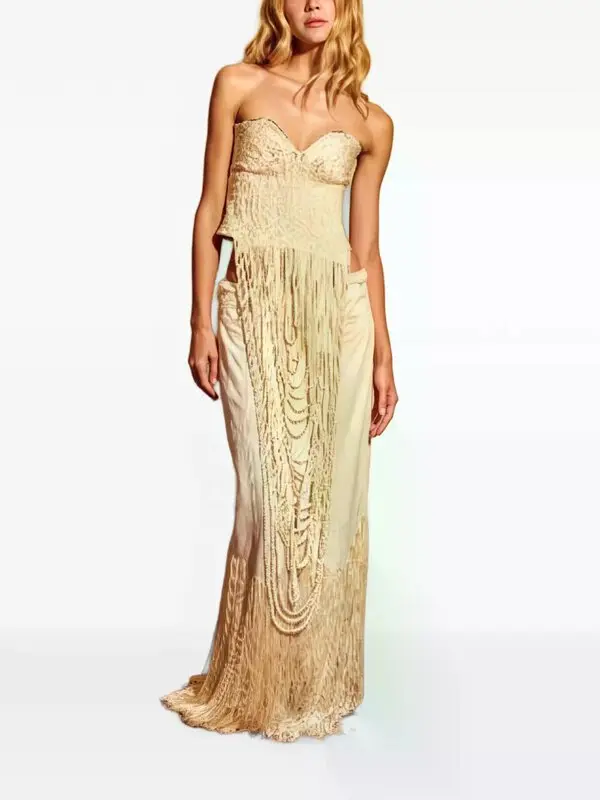 BLESS Fringe-trim Strapless Top - Neutrals