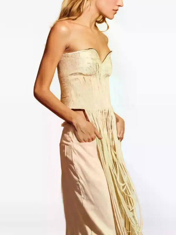 BLESS Fringe-trim Strapless Top