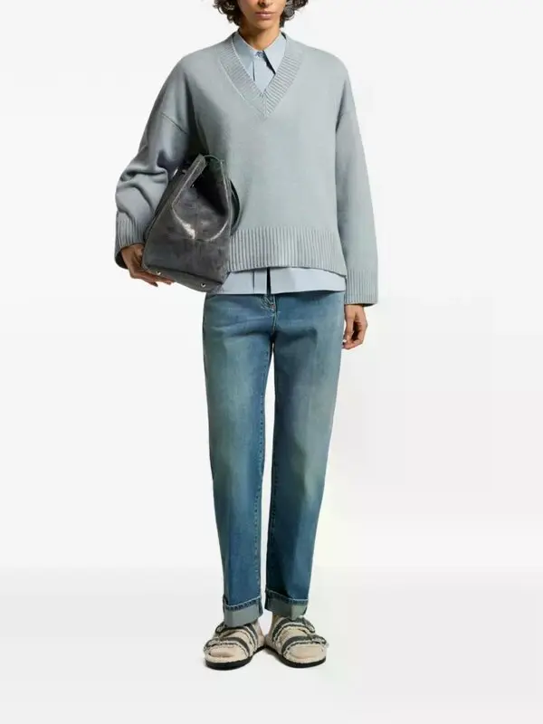 Peserico V-neck Ribbed-trim Sweater - Blue