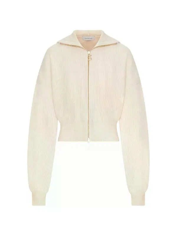 Sportmax Ribbed-knit Zip-up Hoodie - Neutrals