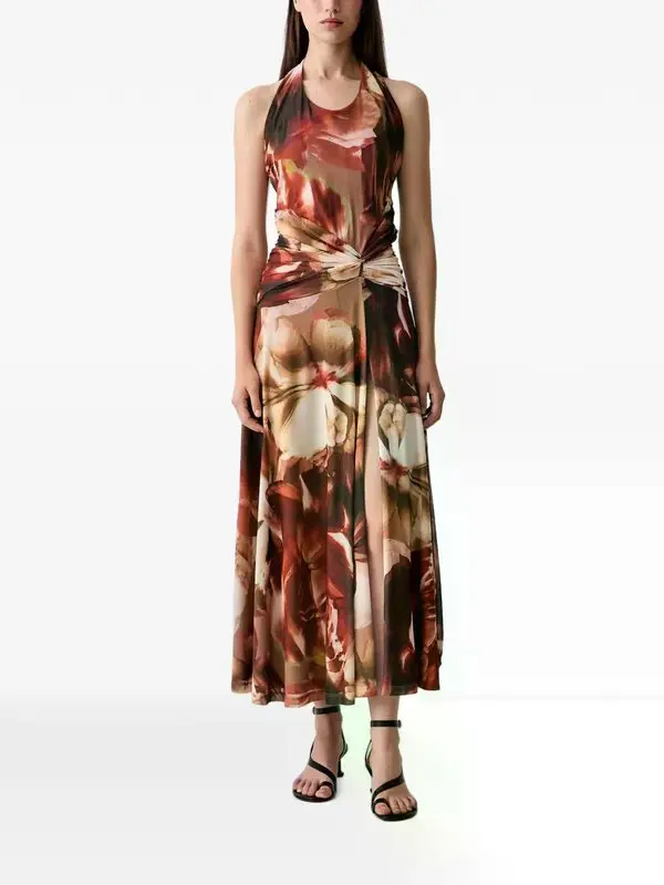 Bardot Sariba Floral-print Twist-detail Midi Dress - Brown