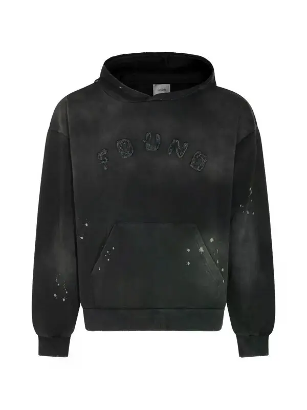 FOUND Logo-patch Paint-splatter Hoodie - Black