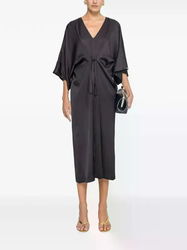 NISSA Drawstring Viscose Midi Dress - Black