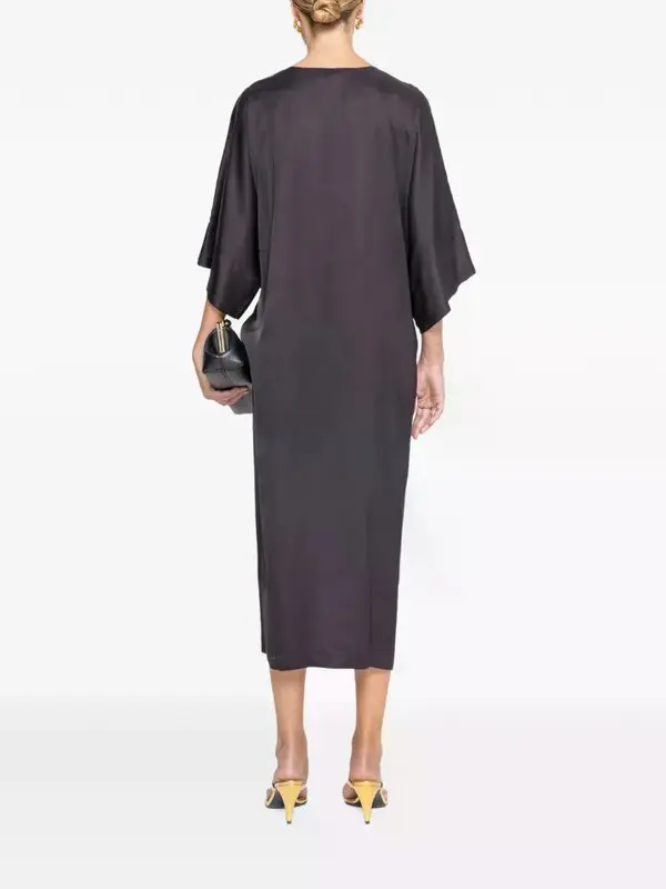 NISSA Drawstring Viscose Midi Dress - Black