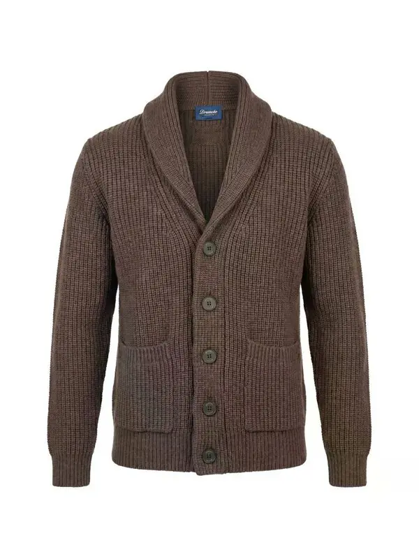 DRUMOHR Shawl-collar Ribbed Cardigan - Brown