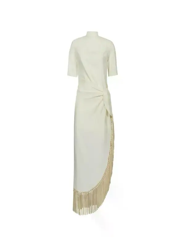 TALLER MARMO Athena Fringe-trimmed Midi Dress - Neutrals