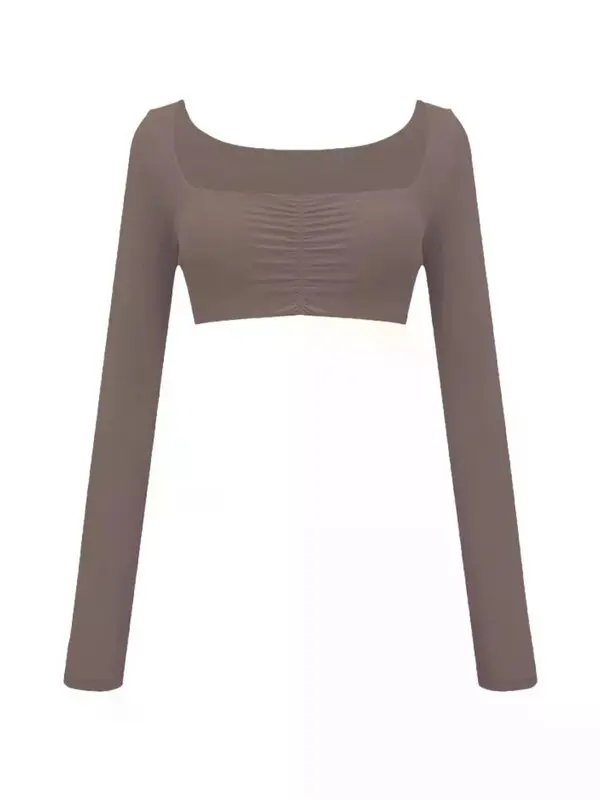 GOD SAVE QUEENS Ruched Cropped Long Sleeve T-shirt - Neutrals