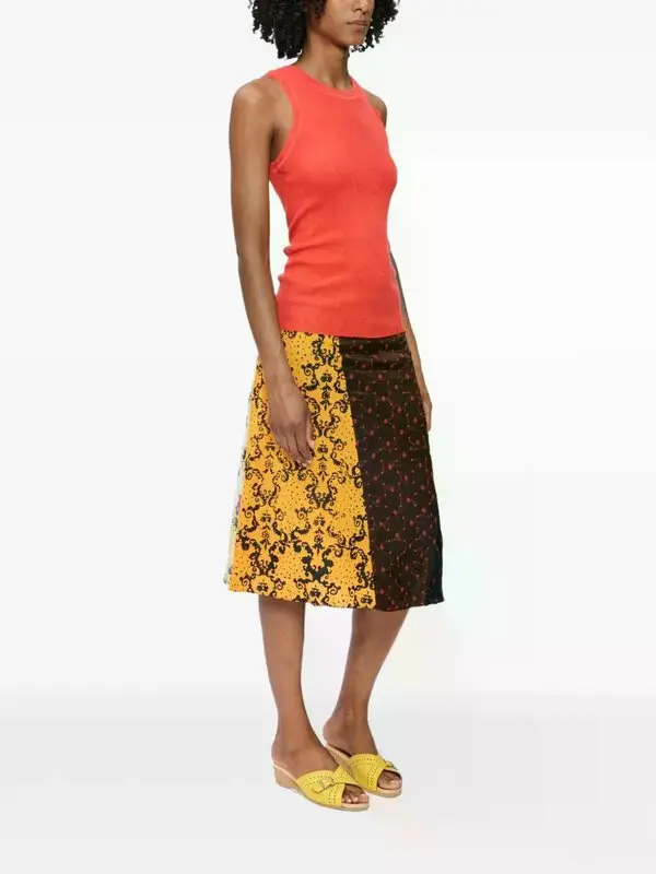 6397 Patchwork Silk Midi Skirt