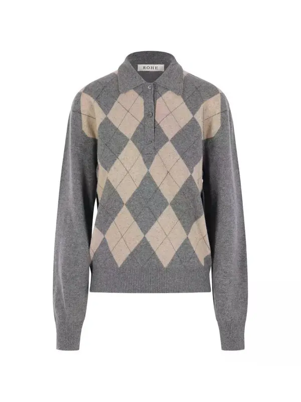 RÓHE Argyle-check Long-sleeve Sweater - Grey