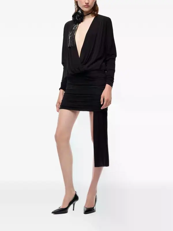 Pinko Mini Dress With Gathering And Ribbon - Black