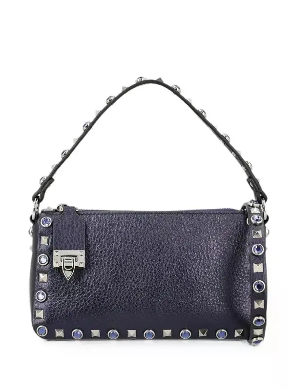 Valentino Garavani Rockstud Small Shoulder Bag In Laminated-calfskin With Cabochon Stones - Blue