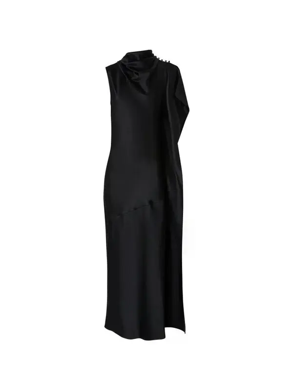 Pinko Long, One-shoulder Satin Dress - Black