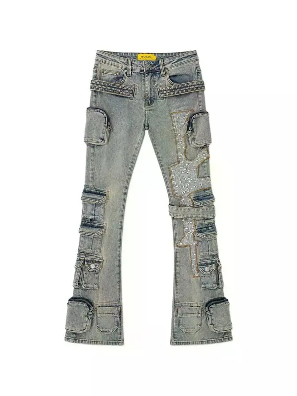 GUAPI Rhinestone-embellished Quilted-panel Jeans