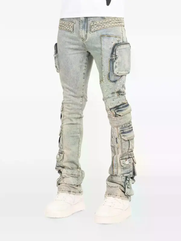 GUAPI Rhinestone-embellished Quilted-panel Jeans