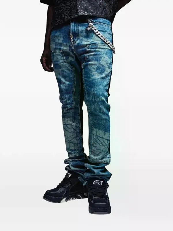 GUAPI Checkerboard-print Panelled Jeans