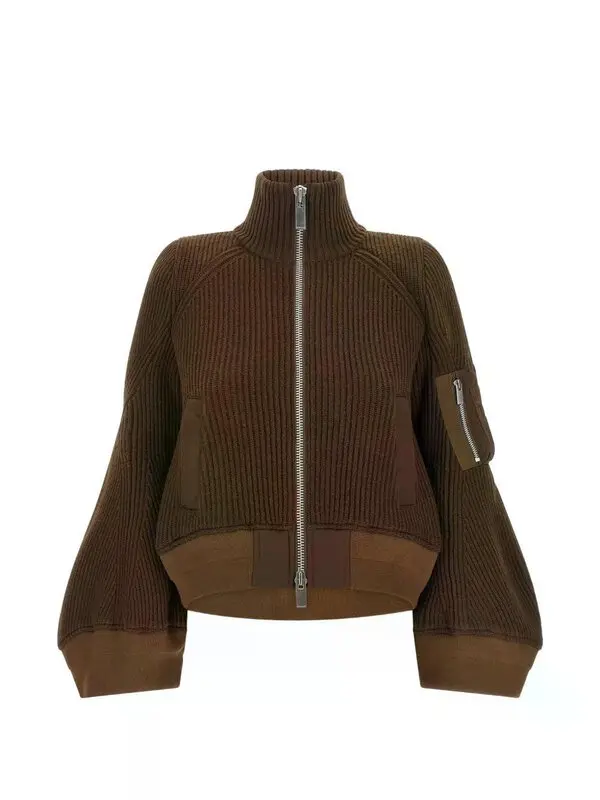 Sacai Ribbed-knit High-neck Jacket
