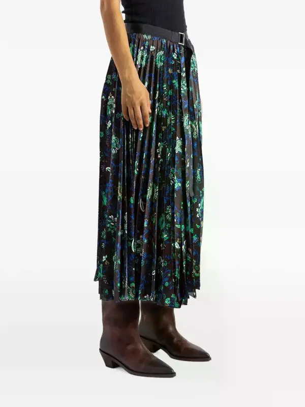 Sacai Floral Print Pleated Midi Skirt