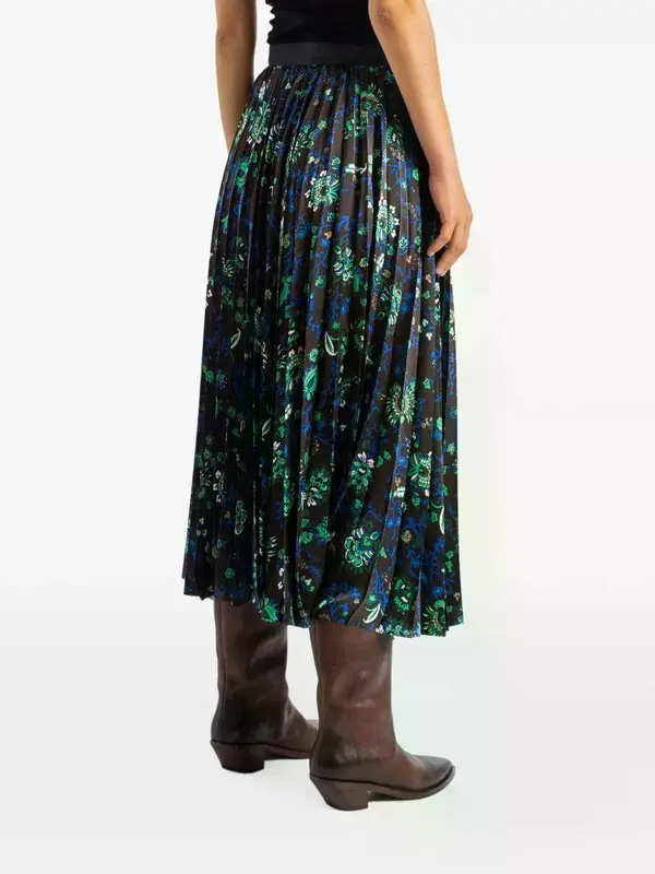 Sacai Floral Print Pleated Midi Skirt