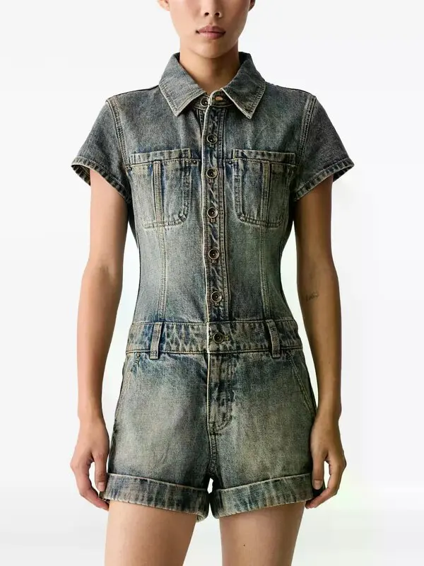 Miss Sixty Patchwork-logo Denim Playsuit - Blue