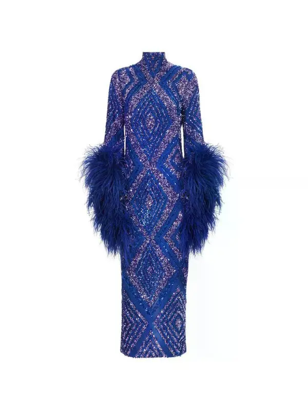 TALLER MARMO Del Rio Disco Sequin-embellished Feather-trim Maxi Dress - Blue