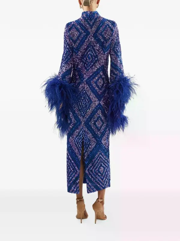 TALLER MARMO Feather-trim Sequin Maxi Dress