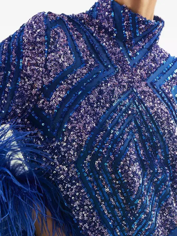 TALLER MARMO Feather-trim Sequin Maxi Dress