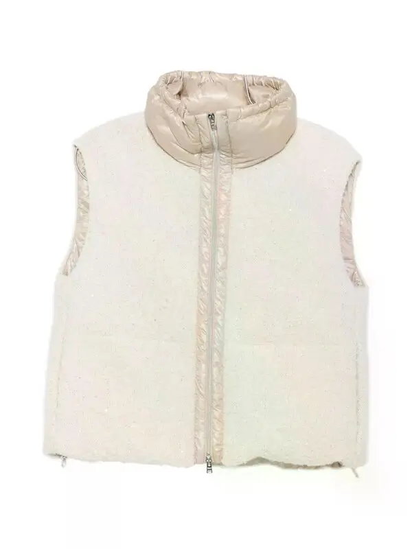 Herno Sequin-embellished Funnel-neck Gilet - Neutrals