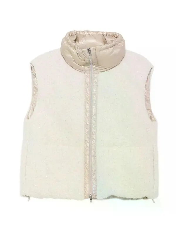 Herno Sequin-embellished Funnel-neck Gilet - Neutrals