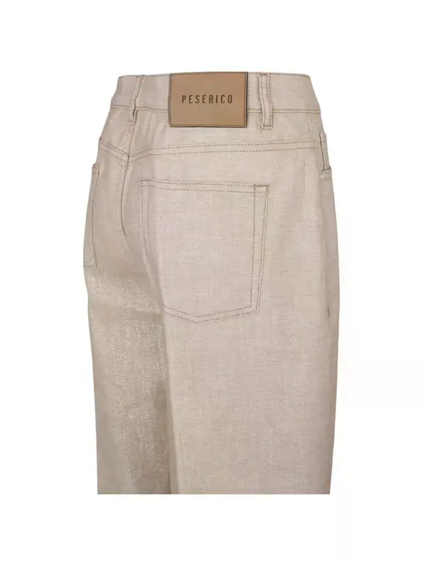 Peserico Beige Metallic Finish Logo Patch Trousers