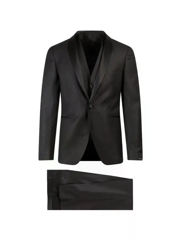 Tagliatore Satin-lapel Three-piece Suit - Black