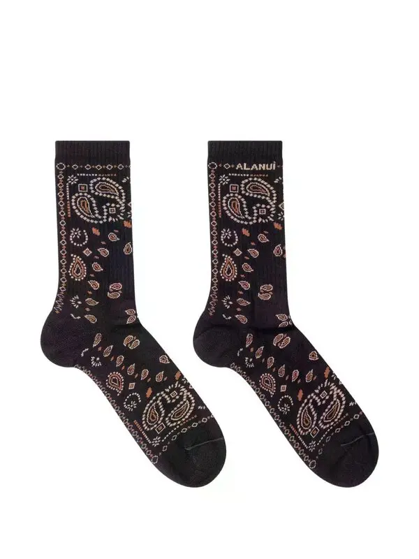 Alanui Bandana-pattern Intarsia-knit Socks - Black