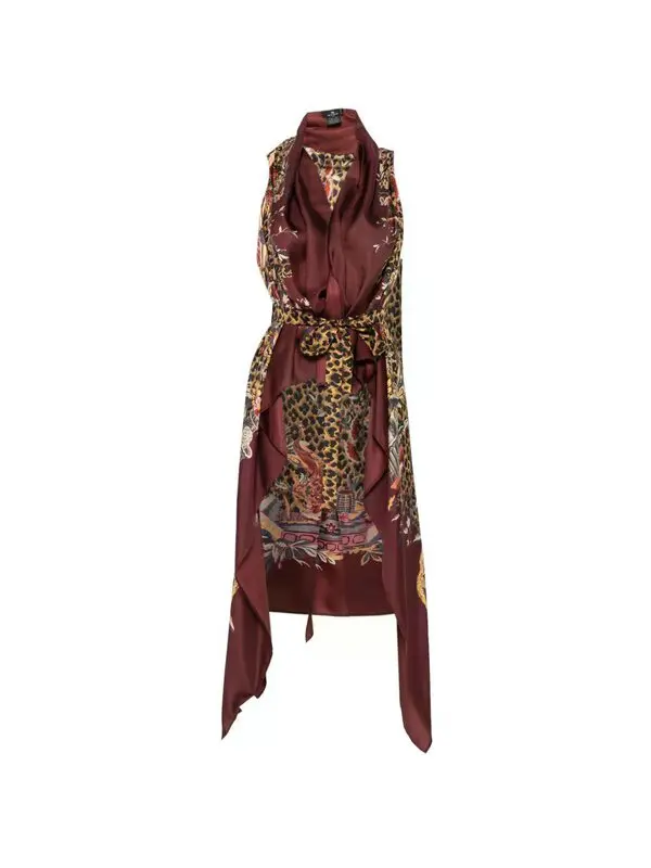 Etro Leopard-print Asymmetric Gilet - Red
