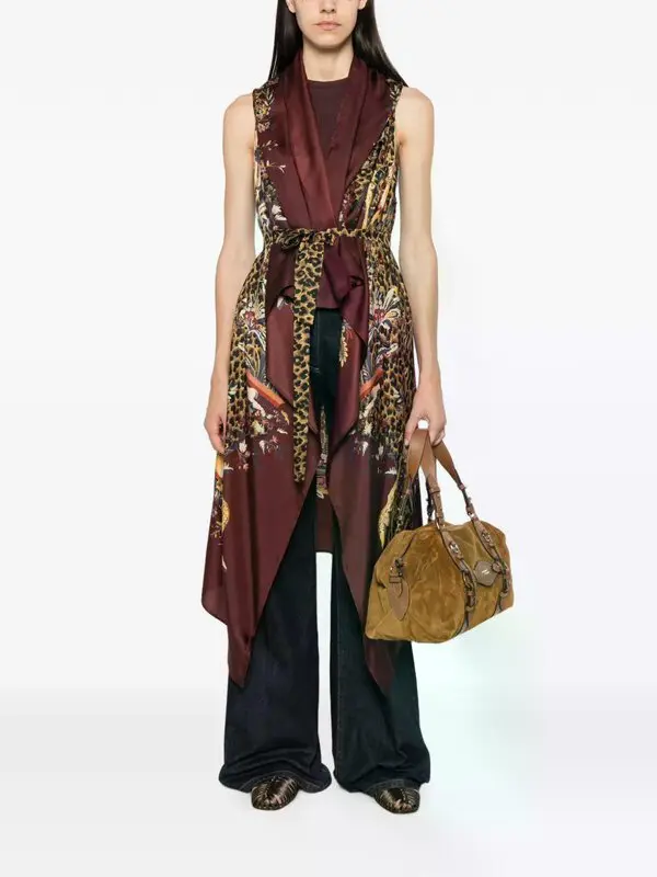 Etro Burgundy Leopard Print Asymmetric Gilet