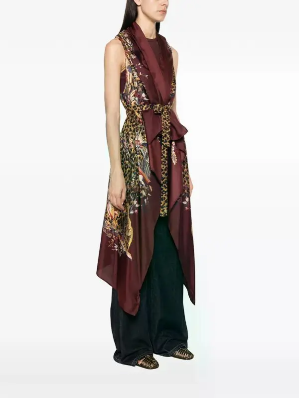 Etro Burgundy Leopard Print Asymmetric Gilet