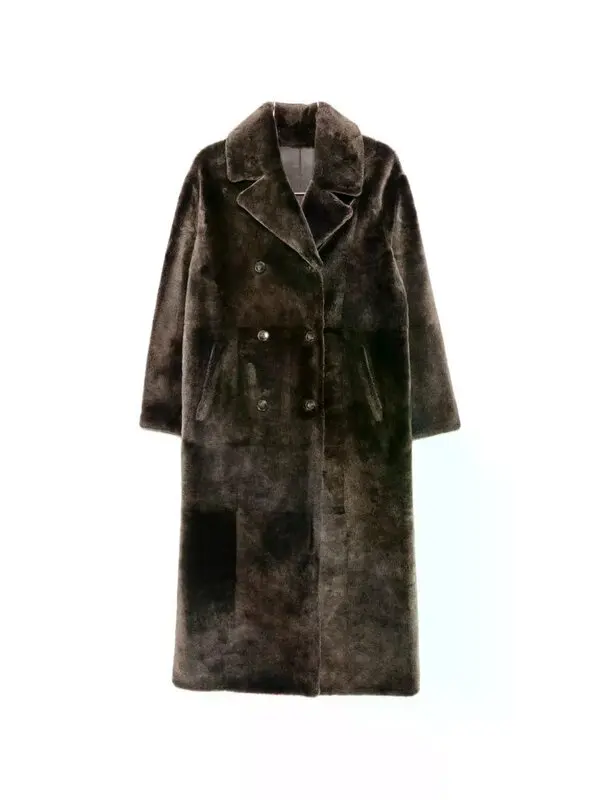 YVES SALOMON Double-breasted Shearling Coat - Brown