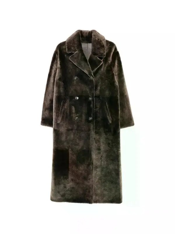 YVES SALOMON Double-breasted Shearling Coat - Brown