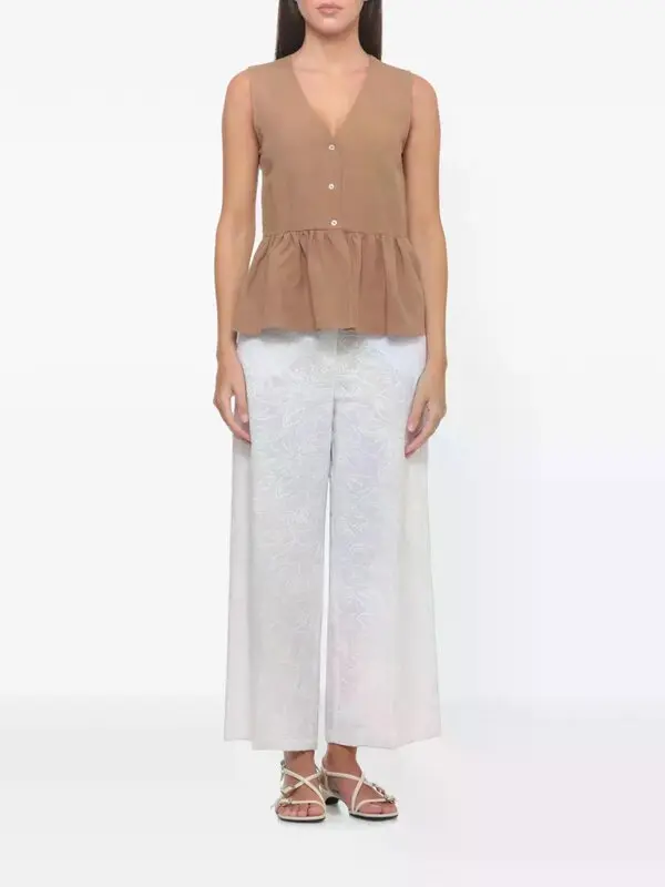 EMME Ruffle-hem V-neck Top - Neutrals