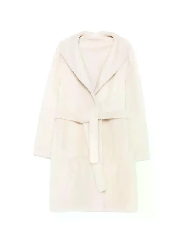 YVES SALOMON Belted Shearling Coat - Neutrals