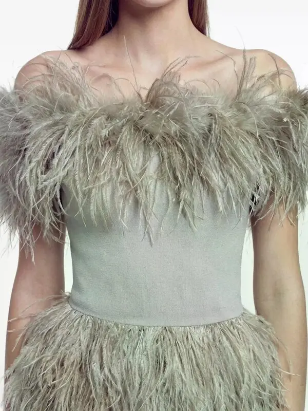 GEMY MAALOUF Feather-trim Off-shoulder Top