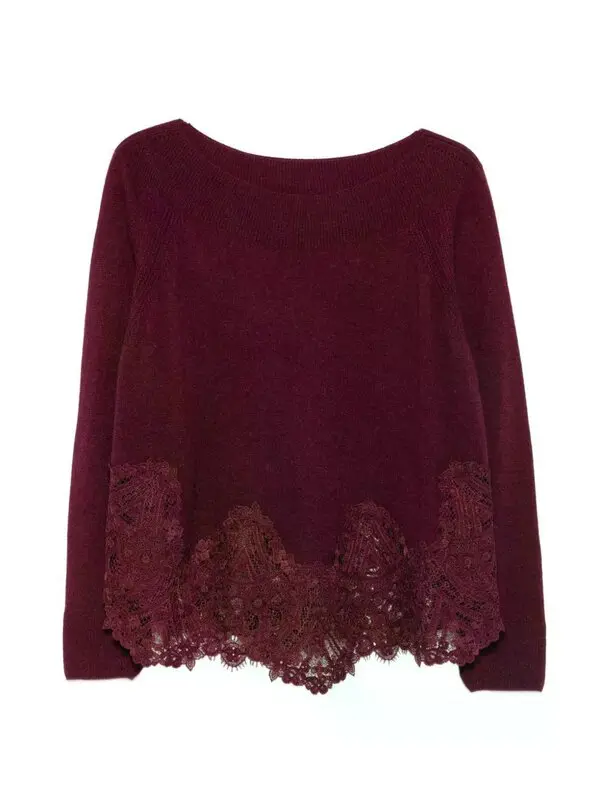 Ermanno Scervino Lace-embellished Boat-neck Sweater - Red