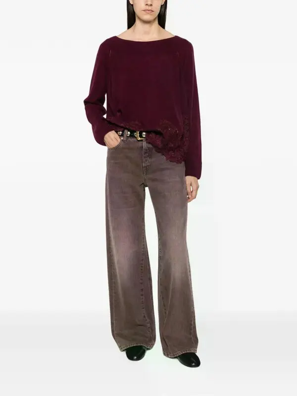 Ermanno Scervino Lace-embellished Boat-neck Sweater - Red