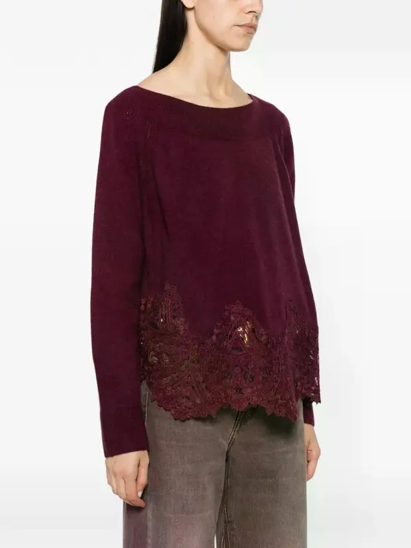 Ermanno Scervino Lace-embellished Boat-neck Sweater - Red