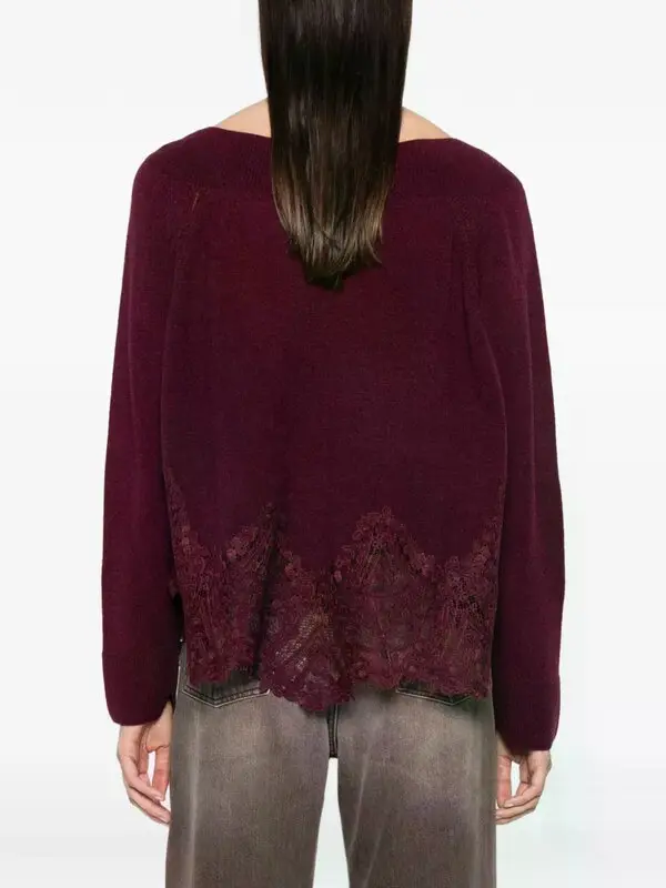 Ermanno Scervino Lace-embellished Boat-neck Sweater - Red